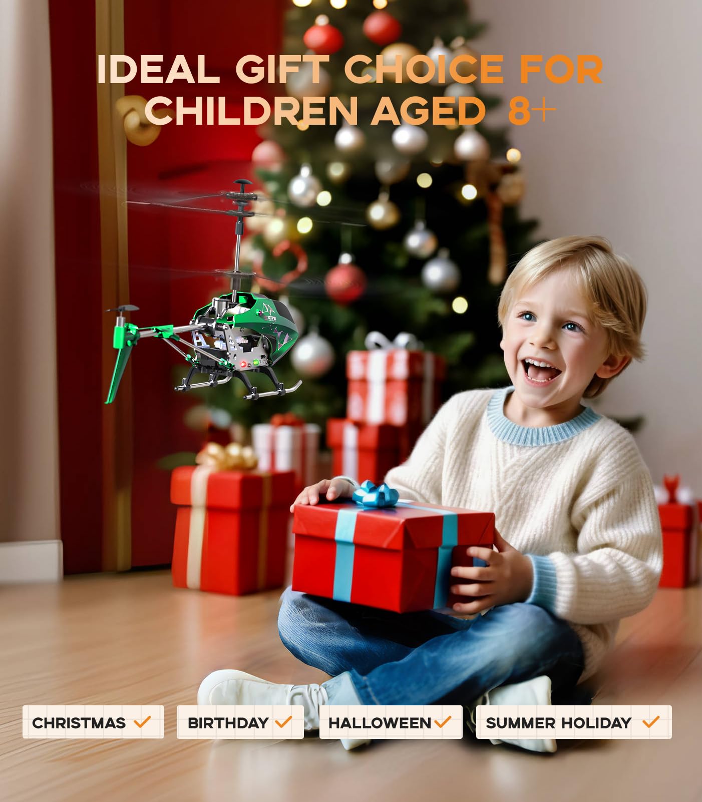 SYMA Remote Control Helicopter, S107H-E Aircraft with Altitude Hold, One Key take Off/Landing, 3.5 Channel, Gyro Stabilizer, High &Low Speed, LED Light Indoor to Fly for Kid Beginner(Green)
