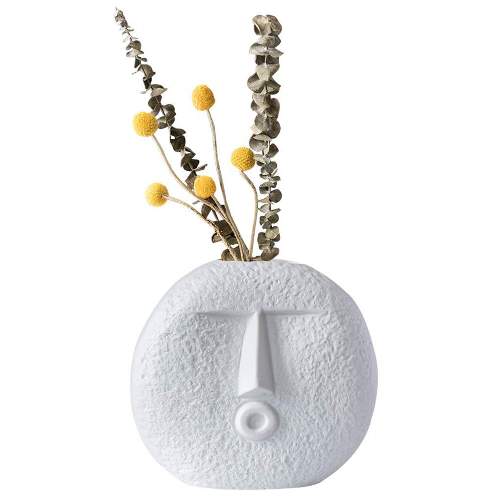 Souleden Statue Face Head Vase Creative Art Ceramic Flower Vase Small Irregular Plant Pots Desktop Expression Planter for Home Abstract Decor Living Room Office Wedding Indoor Outdoor Garden (White C)