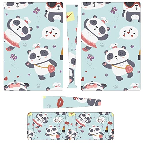 Funny Pandas Full Protective Skin Cover Design Wrap Decal Sticker Compatible with PS5 Digital Edition Console and Controller