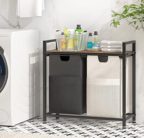 Lulive Double Laundry Hamper, Multifunctional Basket Organizer, 112L Laundry Sorter with Removable Bags and Fabric Handles, Large Top Shelf Laundry Bag for Bathroom, Dorm, Laundry Room