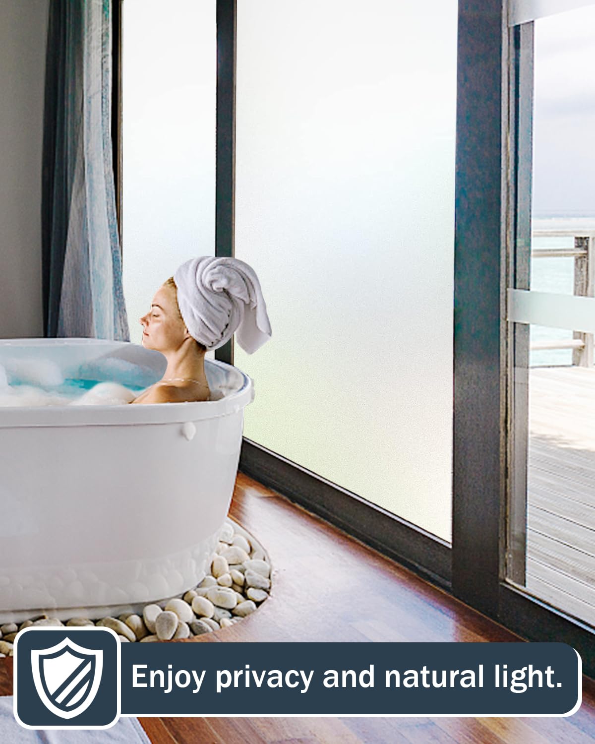 Frosted Glass Window Privacy Film, Removable, Static Cling, Heat/UV Protection, Anti-Glare, with Installation Tools (Pure, 39.5 x 17.5 Inch)