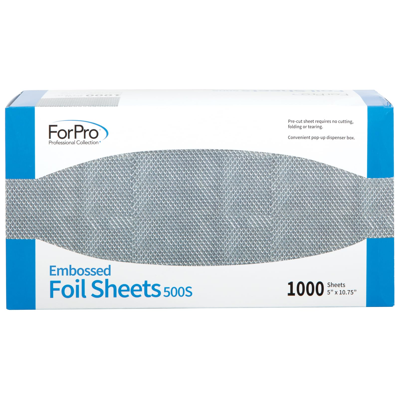 ForPro Professional Collection Embossed Foil Sheets 500S, Aluminum Foil, Pop-Up Foil Dispenser, Hair Foils for Color Application and Highlighting Services, Food Safe, 5" W x 10.75" L, 1000-Count