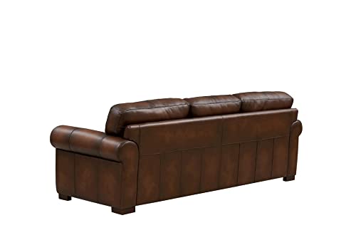 Hydeline Brookfield Top Grain Leather Sofa Couch, 95", Caramel Brown, Feather Down, Memory Foam and Springs Seating