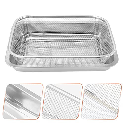 Frying 1set Serving Roaster Food Roasting Spill Fast Baking Steel Net Frying Strainer Dinner Cooking Pan Tray Appetizer Kitchen Oven Quarter Colander Racks Tool Plates Nonstick Fry Mesh Basket (Color
