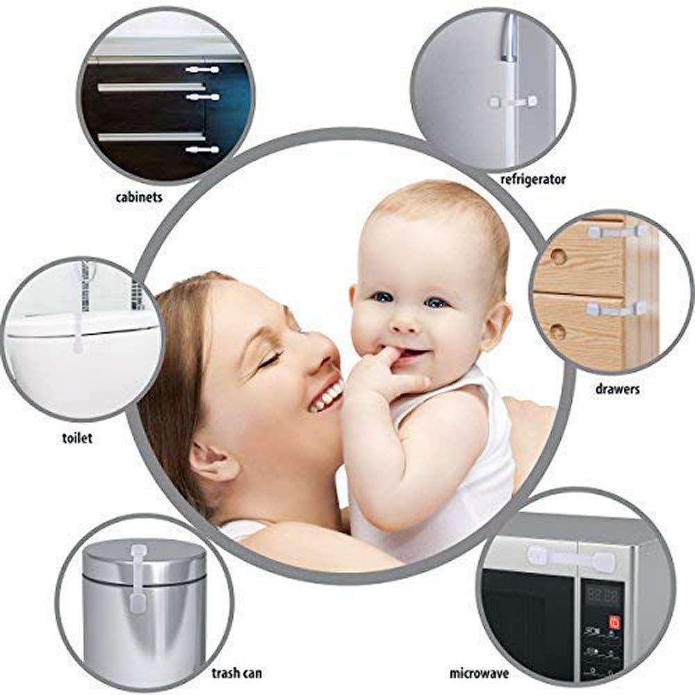 Child Safety Cabinet Locks for Baby Proofing (6 Pack) No Tool or Drilling Needed with Super Strong 3M Adhesive, Multi-Purpose Locks, Baby Proof Home Drawer, Cabinets, Oven, Window, Toilet Seat