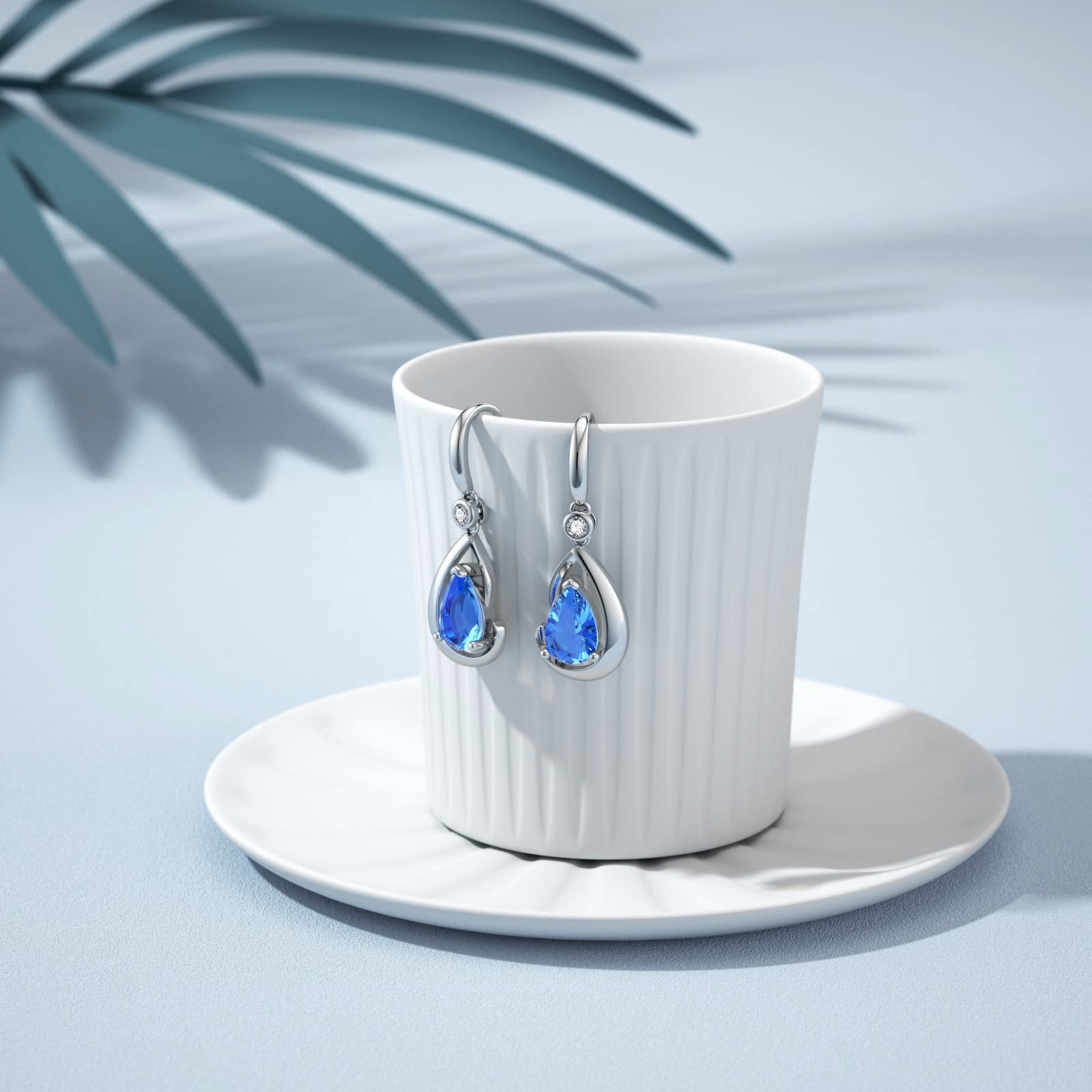 DALARAN Blue Austrian Crystal Teardrop Leverback Dangle Earrings for Women 925 Sterling Silver Mother's Day Jewelry Gift for Women