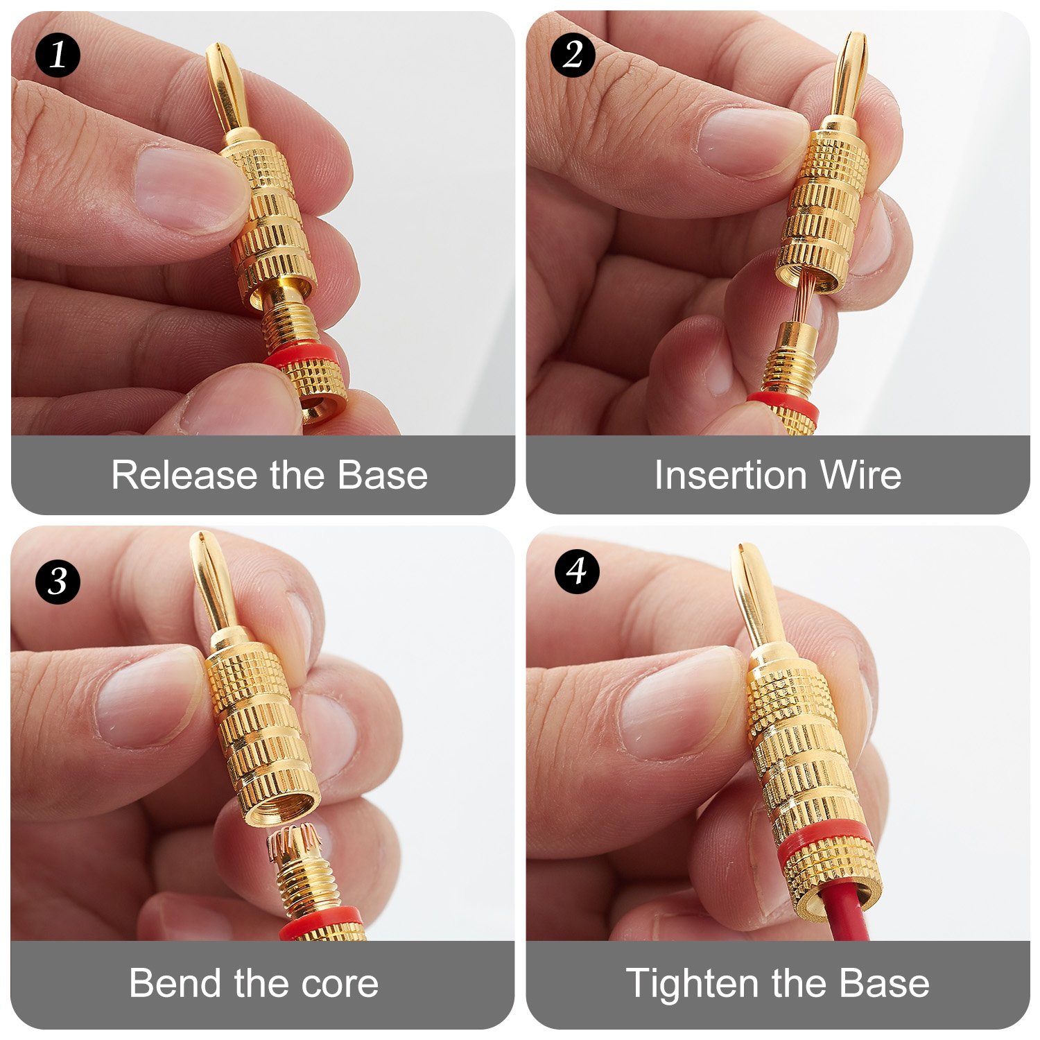WGGE WG-3333 24k Gold Plated Speaker Banana Plugs-Closed Screw Type (10 Pairs (20 PLUGS))