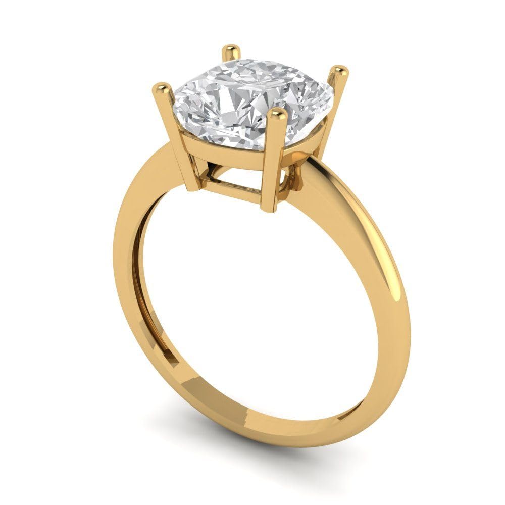 Clara Pucci 2.5 ct Cushion Cut Solitaire Genuine Moissanite Wedding Bridal Designer Anniversary Engagement Ring in 14k Yellow Gold