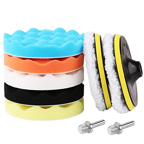 HORUSDY 6" Buffing Pad Kit, Polishing Pad Kit for 6 Inch Backing Plate Compound Buffing Sponge and Woolen Pads Cutting Polishing Pad Kit for Car Buffer Polisher, Polishing and Waxing.