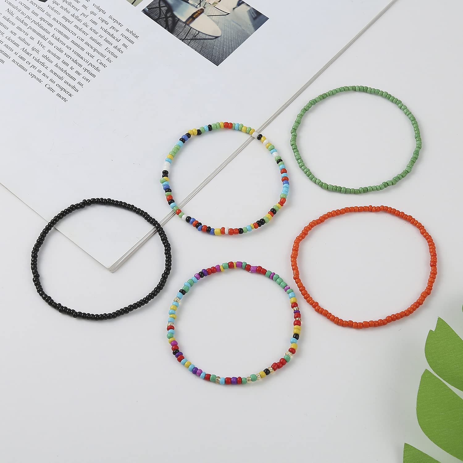 Dalinner 24Pcs Beaded Anklets for Women Handmade Boho Elastic Beaded Ankle Bracelets Set Colorful Anklets for Teen Cute Anklets