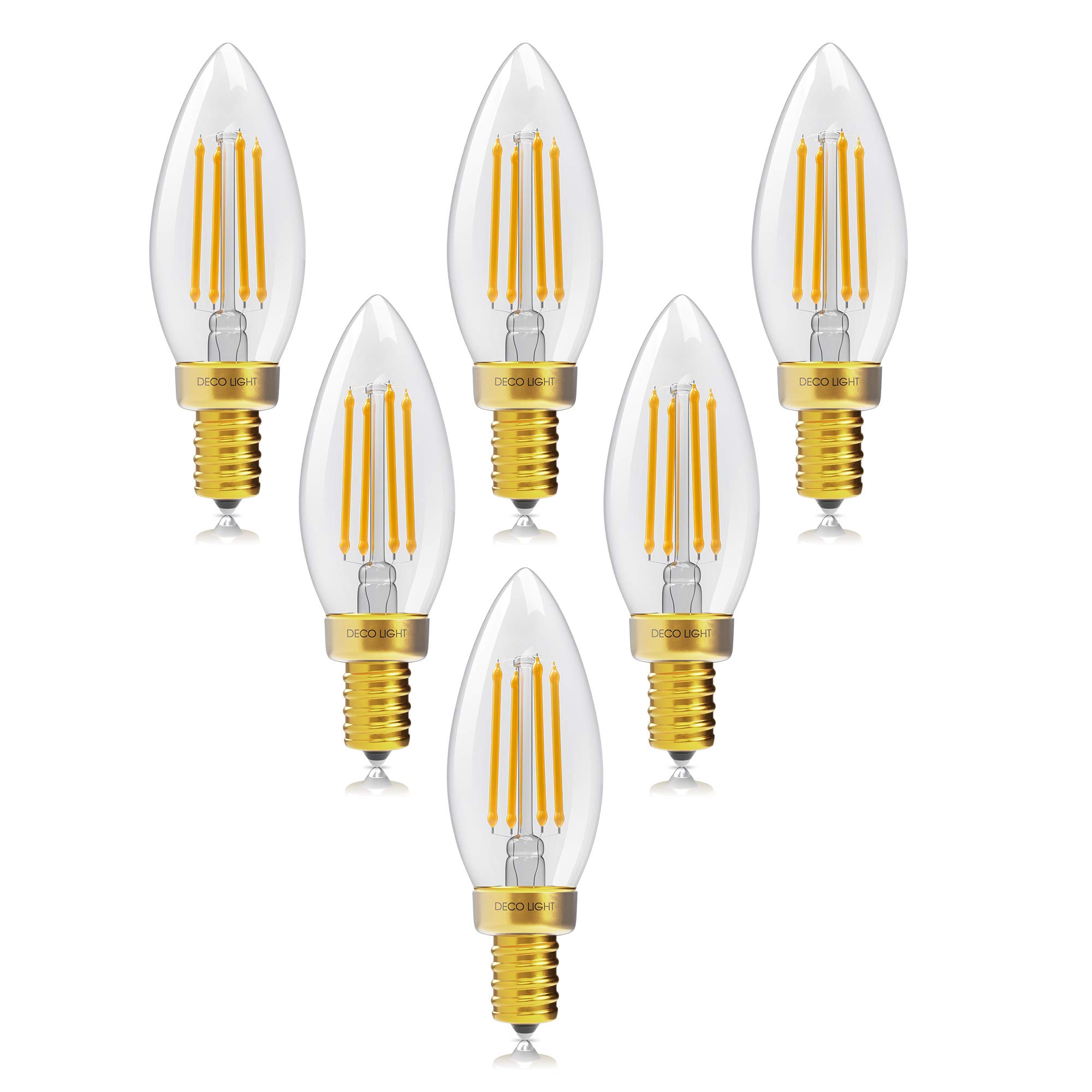 Deco Light Candelabra Led Light Bulbs – 40W Equivalent E12 LED Bulb 6-Pack Designed in USA – HD 450 Lumens Warm White (2700K) Dimmable Candle LED Bulbs – UL Listed Chandelier Bulbs