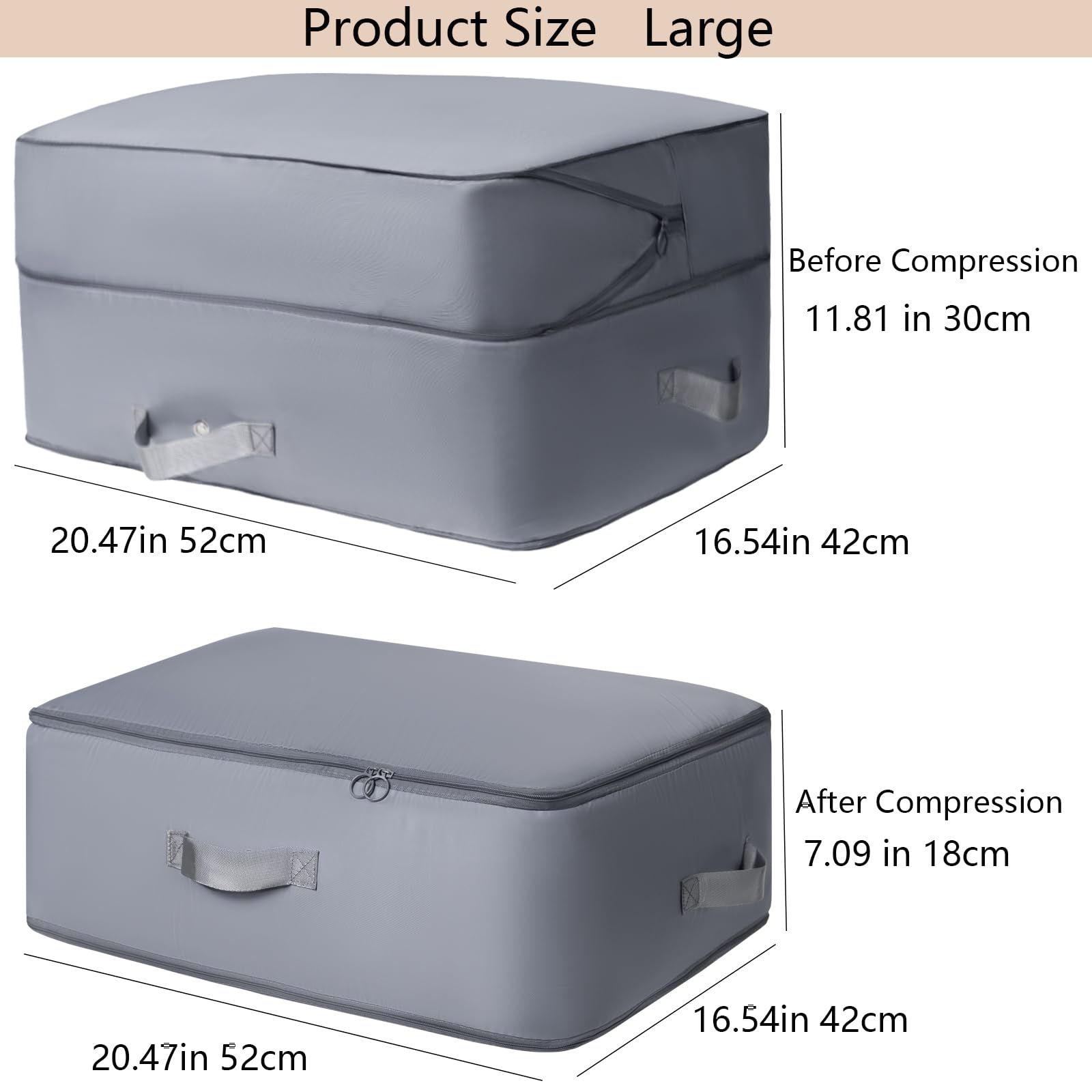 HAIKYPO Ultra Space Saving Self Compression Organizer Bags,Comforter Storage Bag,Compression Bags for Storage,Large Moving Bags,Compression Organizer for Blankets,Comforter,Down Jacket (Gray,Large)