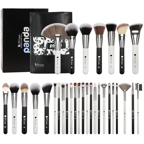 DUcare Professional Makeup Brushes Panda Series Makeup Brush Set Valentines Day Gifts 31Pcs Kabuki Foundation Blending Face Powder Blush Concealers Eye Shadows With Leather Case Organizer