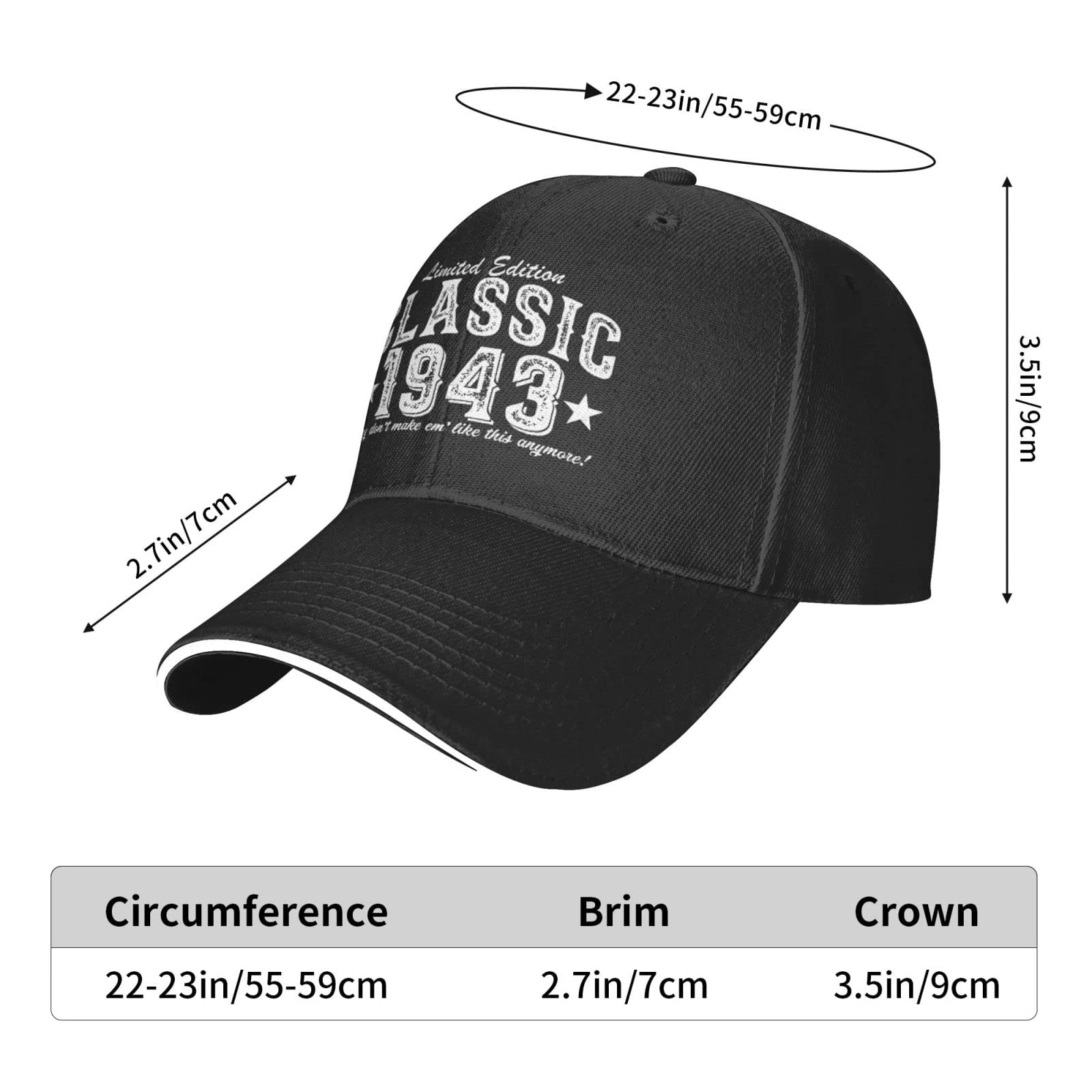 Classic 1943 80th Birthday Distressed Caps 80 Year Old Vintage Car 1943 Baseball Hat Gag Gift for Mom Birthday Unique Strapback Cap Black