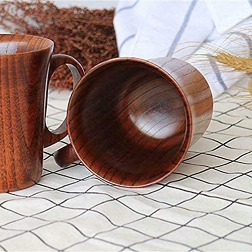 CTIGERS Wooden Coffee Beer Mugs Wood Cup Nature Jujube Mug Handmade Tea Cup with Handle 10 oz / 300ml