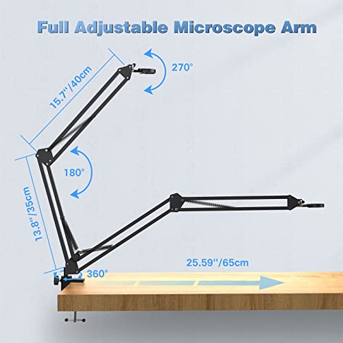 Hayve Microscope Arm Stand,Adjustable Metal Bracket with Clamp and Grommet Base,Coin Microscope Mount ,Compatible with Model DM4 DM9 MS2 MS1 MS3& Most 4.3'',7'' Digital Microscopes (1.65(for MS1,MS3)
