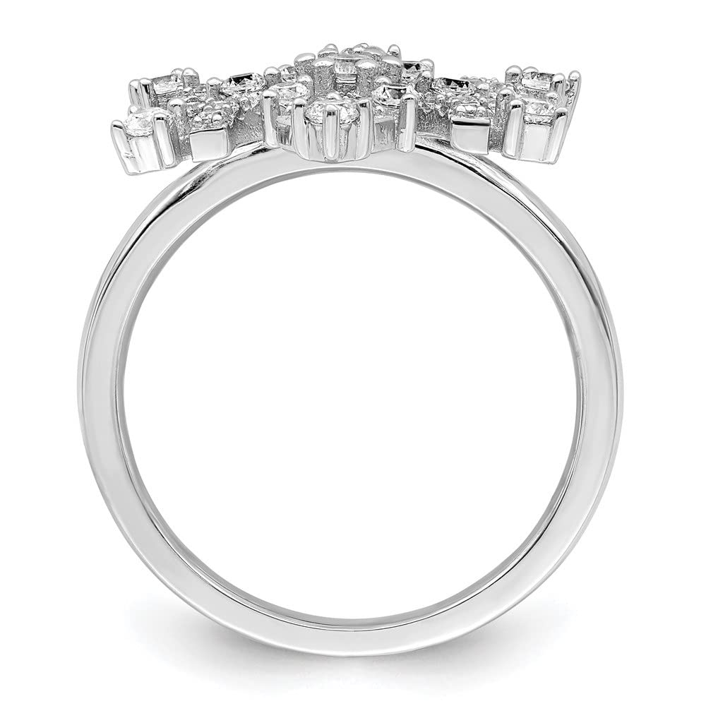 Diamond2Deal 925 Sterling Silver Rhodium-plated Cubic Zirconia Snowflake Ring Size-8