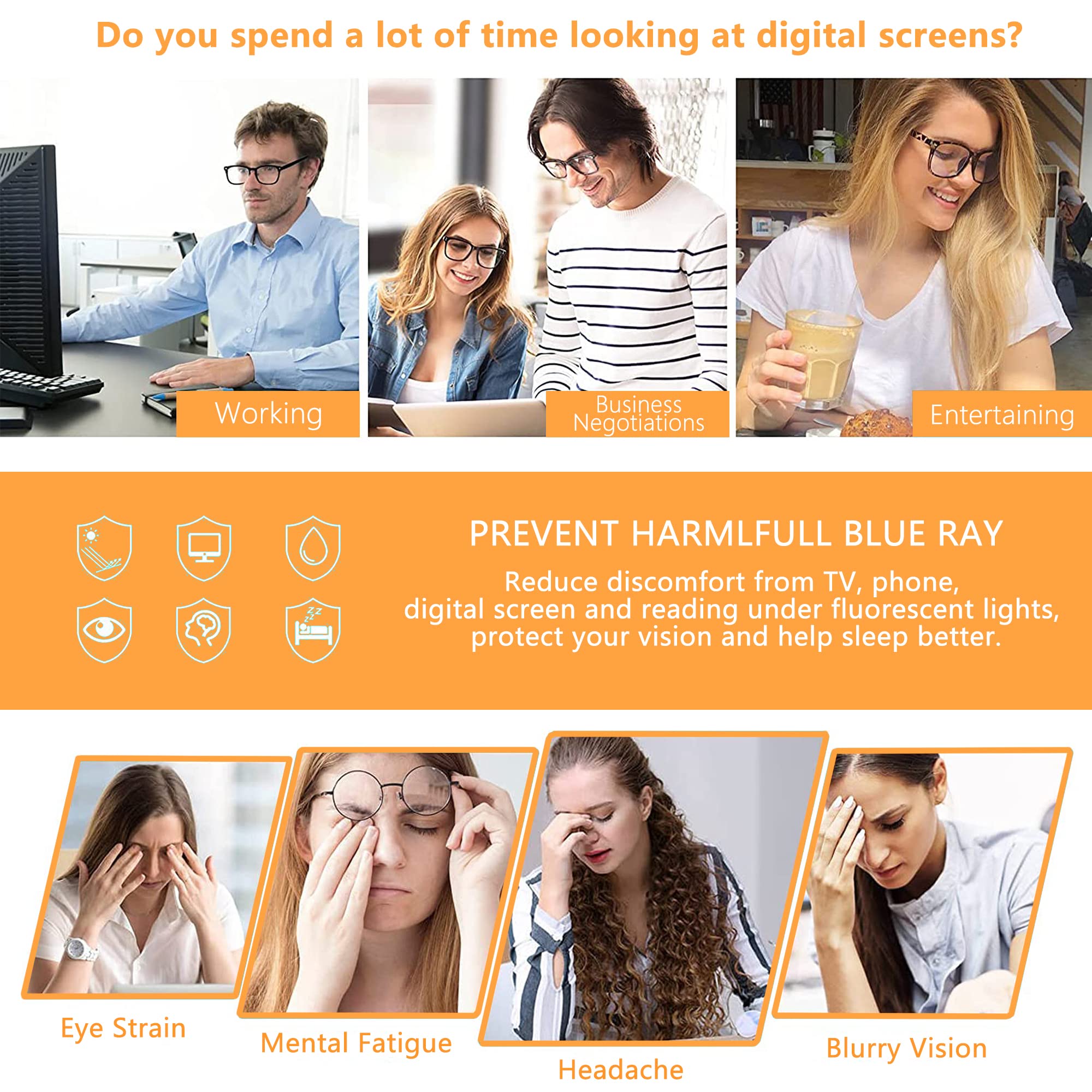 Dalfand Blue Light Blocking Glasses - Women/Man 3Pack Round Frame Computer/Reading/Gaming Blue Light Glasses Non Prescription (black+touming+douhua)