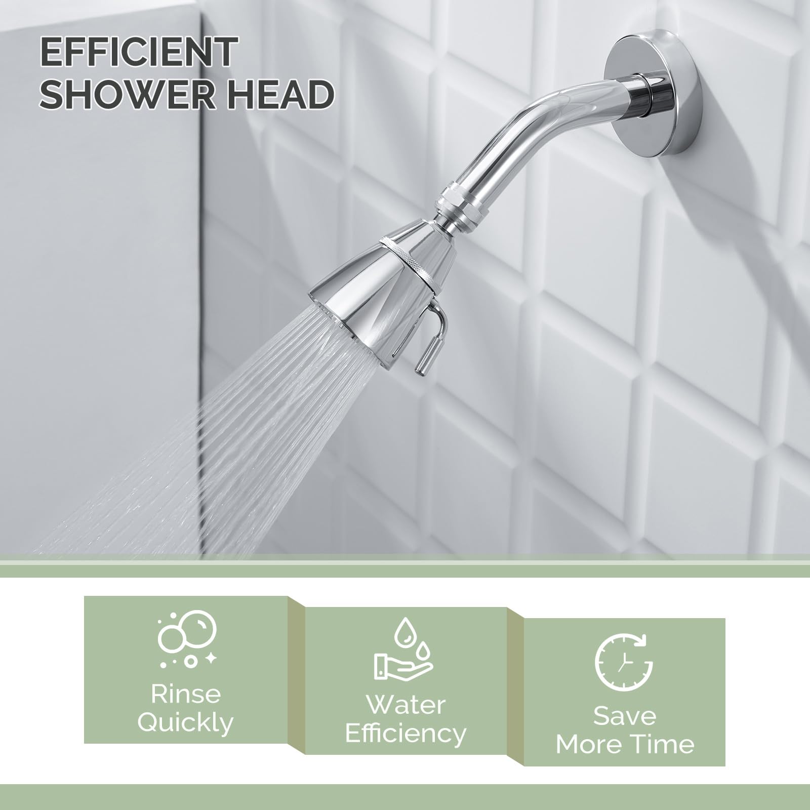 High Flow Shower Head, Angle Simple Solid Brass With Swivel Joint High Pressure Shower Head Adjustable Shower Spray Head Wall Pipe Shower Nozzle Female G 1/2, Chrome
