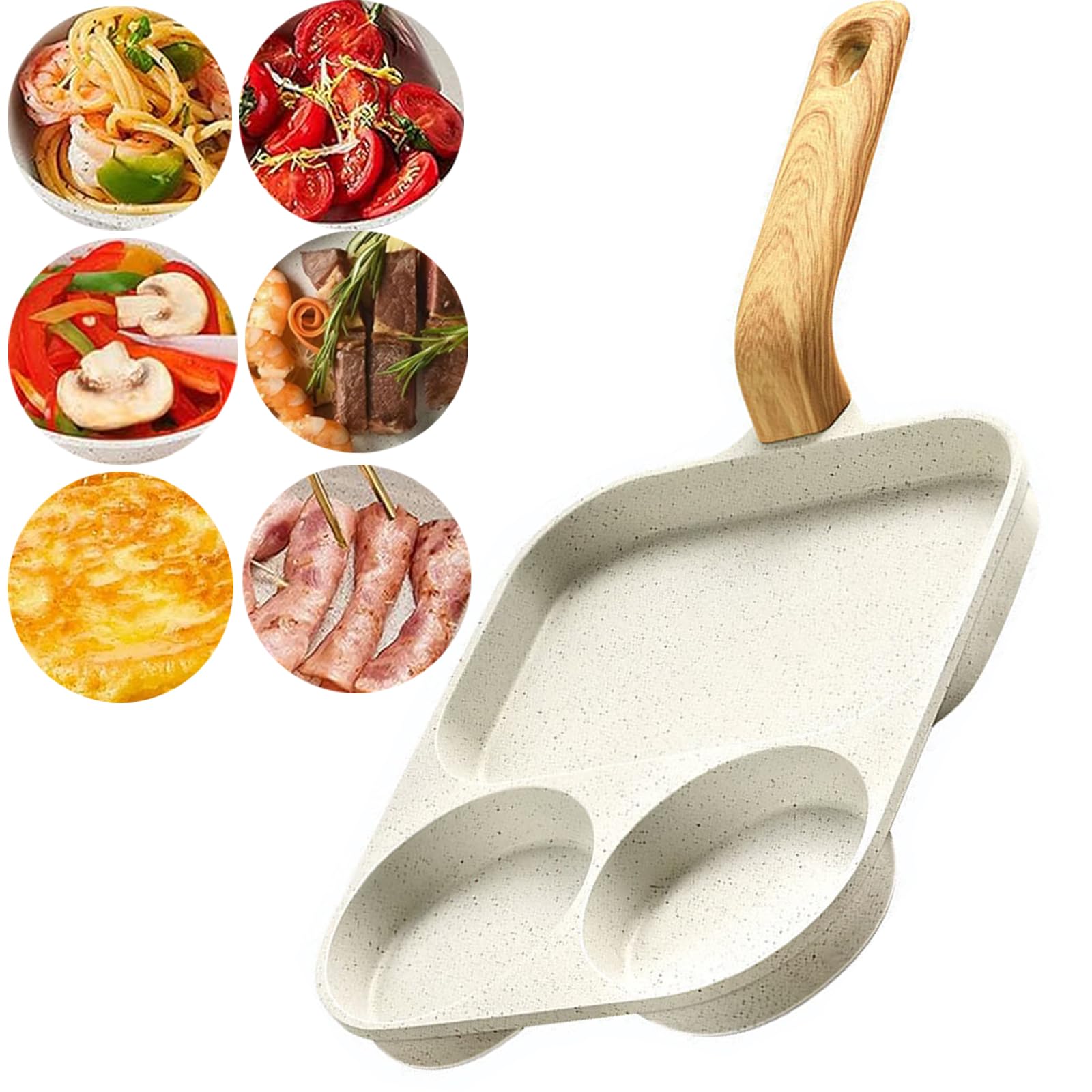 Generic Medical Stone Non-Stick Frying Pan for Breakfast,3 in 1 Egg Pan, Divided Grill Frying Pan,Crepes,Mini Pancake Pan Universal, 7.4*8.6in, White