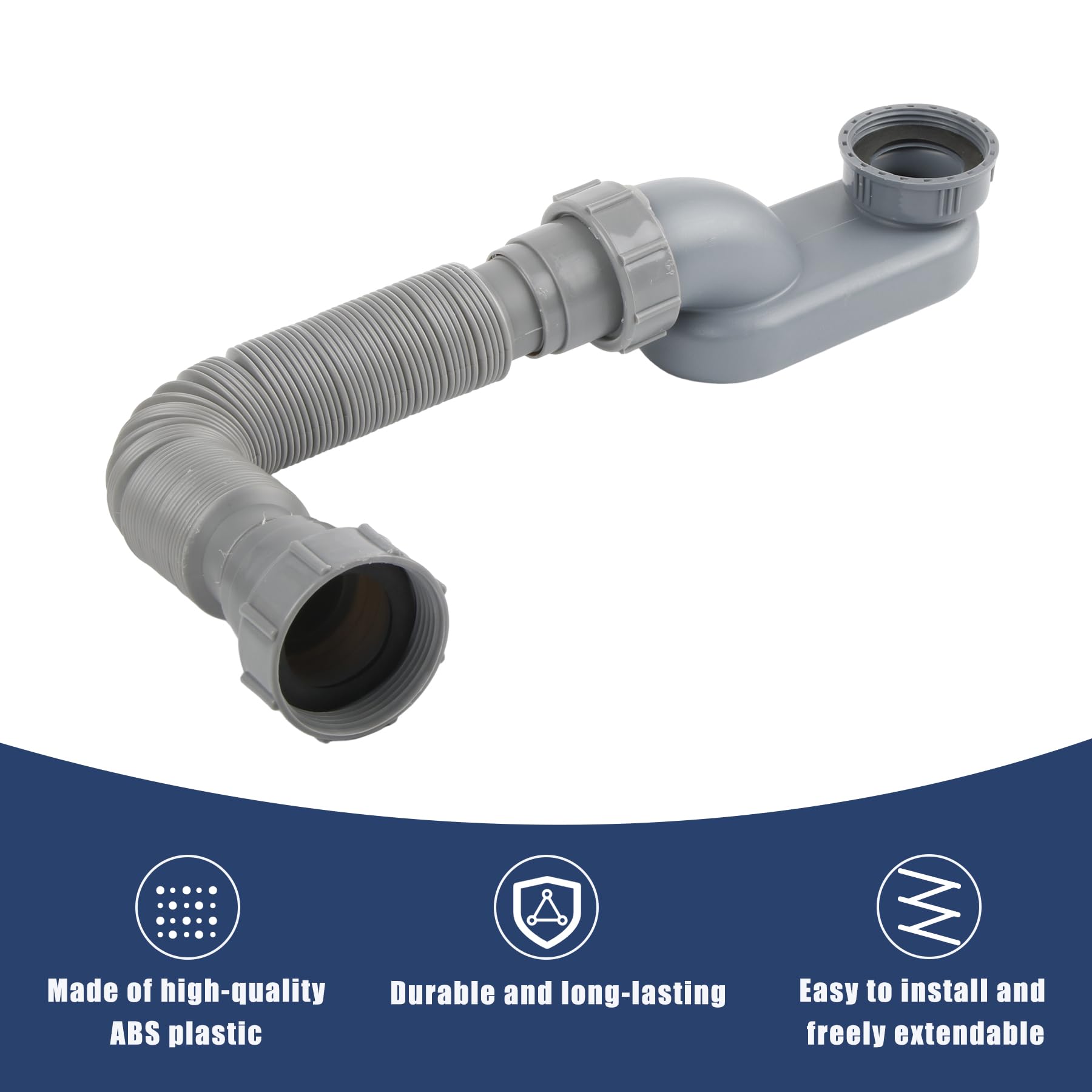 Low Profile 1 1/2 P Trap, Flexible Bathtub Shower Drain Pipe, Suitable for Freestanding Bathtub RV Bathtub(white)