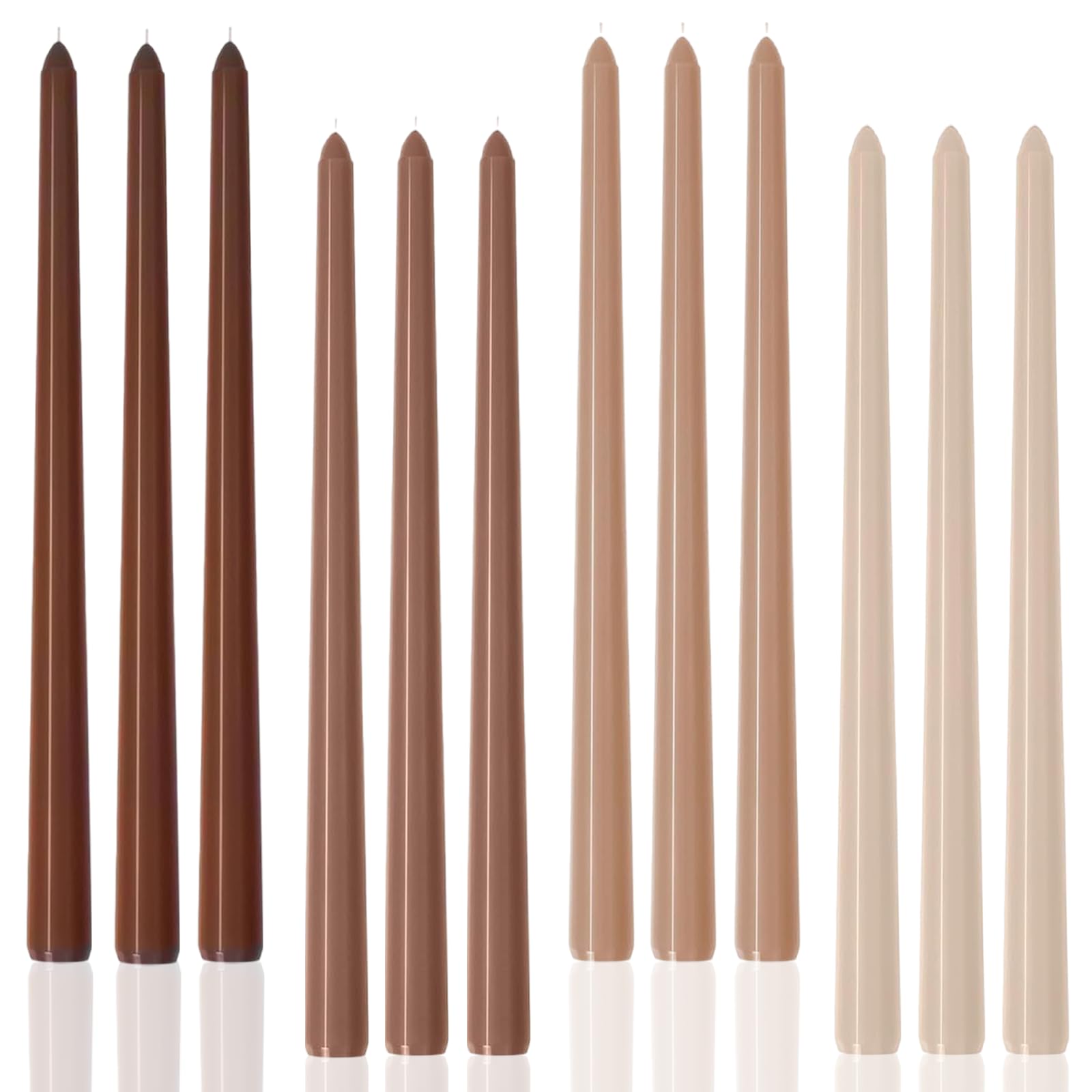 LPUSA Brown Tall Taper Candles 12 inch Unscented Smokeless Long Tall Tapered Candle for Candlesticks Sticks Wedding Advent Home Decor Dinner Christmas,Set of 12