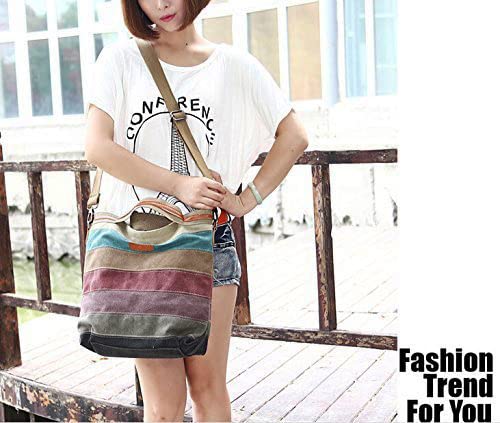 SNUG STAR Canvas Handbag Multi-Color Striped Lattice Cross Body Shoulder Purse Bag Tote-Handbag for Women (Multi Color B)