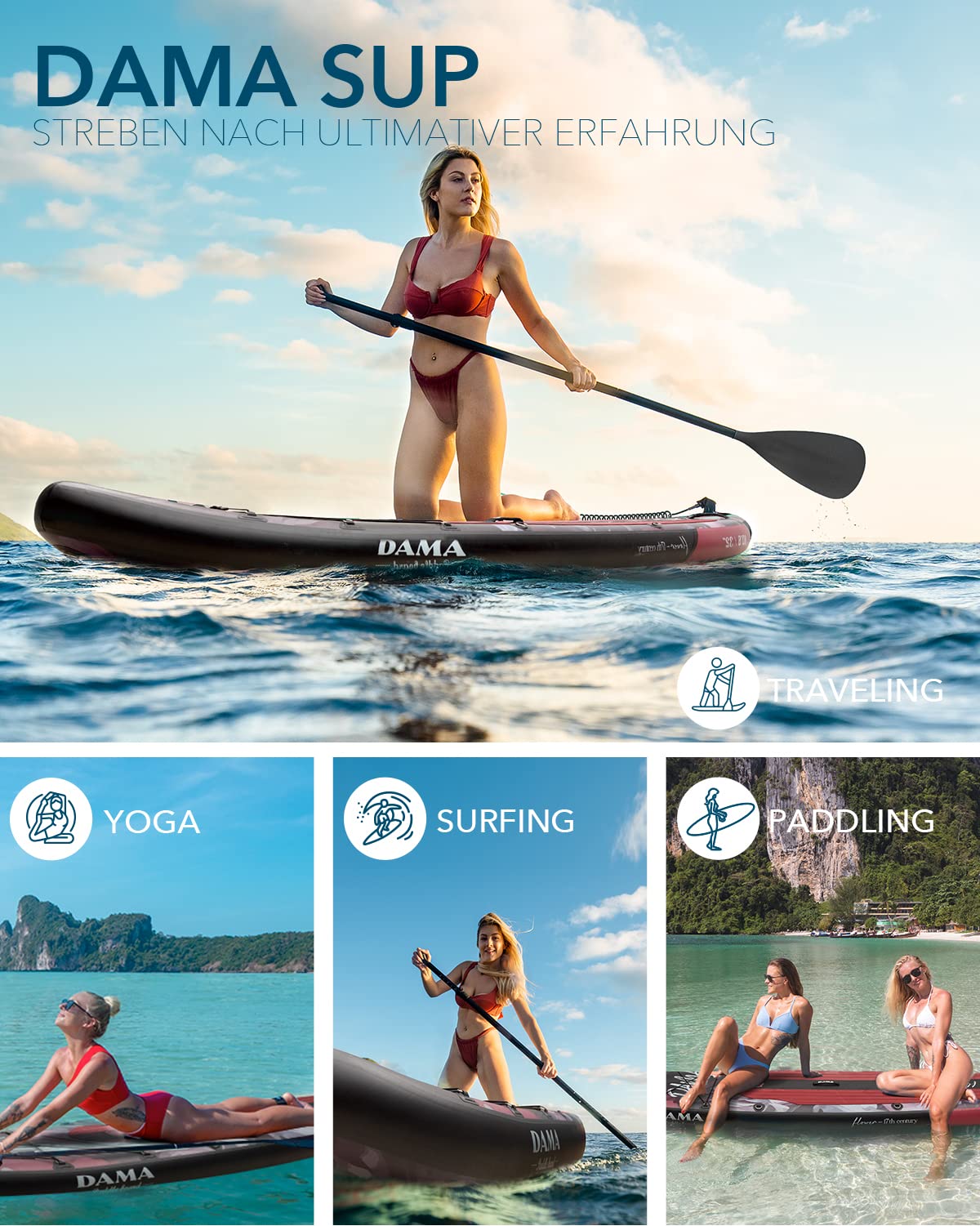 DAMA Stand Up Paddle Boards 10'6"*32"*6" Drop Stitch Inflatable Paddle Board Sup Boards Classic Flower W/Leash, Camera Mount, Hand Pump, for Surfing, Travling, Yoga…