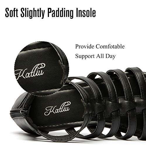 katliu Womens Gladiator Sandals Strap Sandal Two Ankle Buckle Open Toe Summer Flat Zipper Gladiator Sandal Black 6