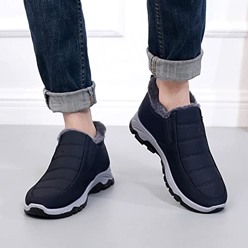 FASDNENDYS Winter Shoes with Fur Lined Warm Ankle Boots Mens Couple Boots Winter Flat Splashing Driving Boots Men Blue