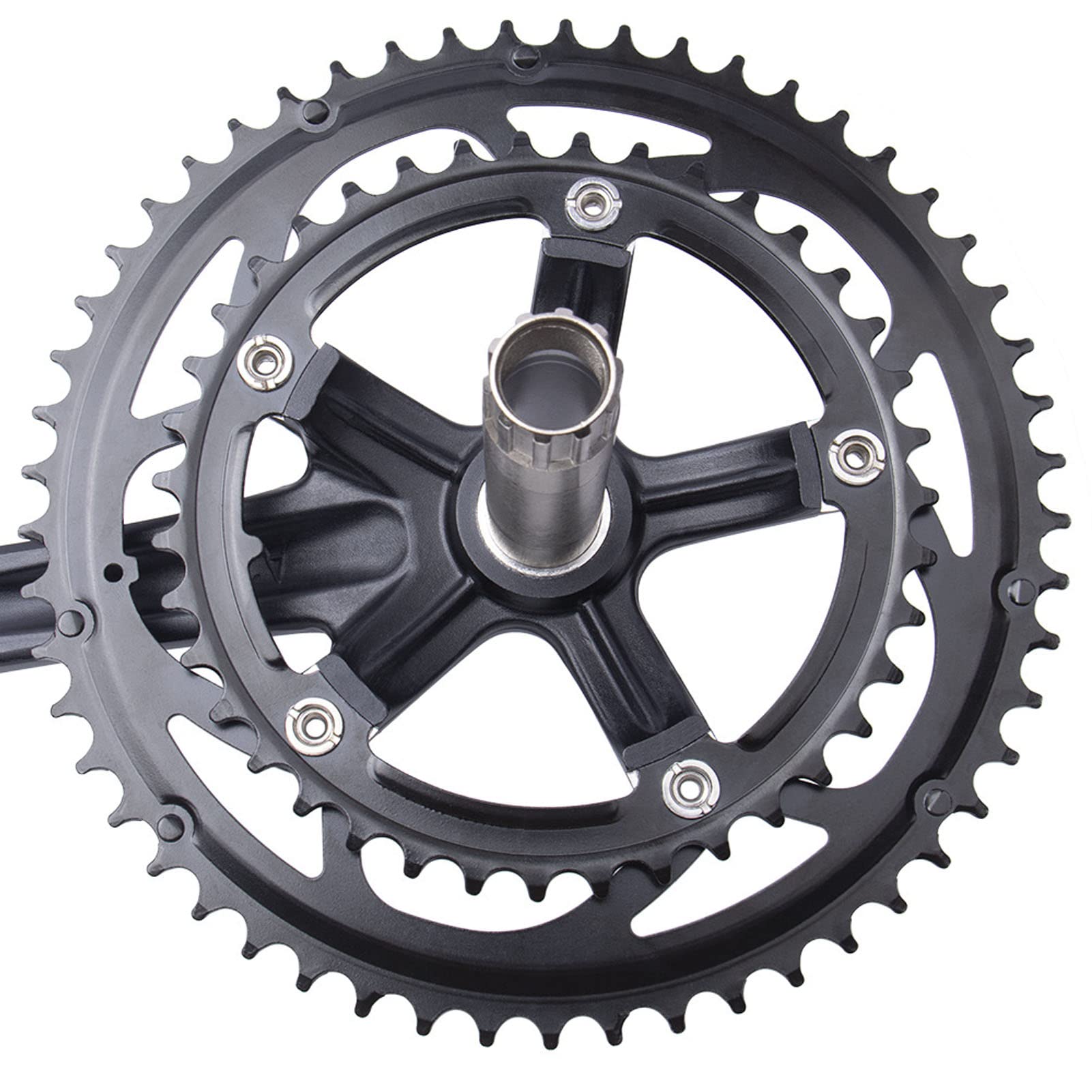 Demeras Hollow Crankset, Shock Resistant Stable High Toughness Black High Strength Bike Crankset High Accuracy for Road Bicycle