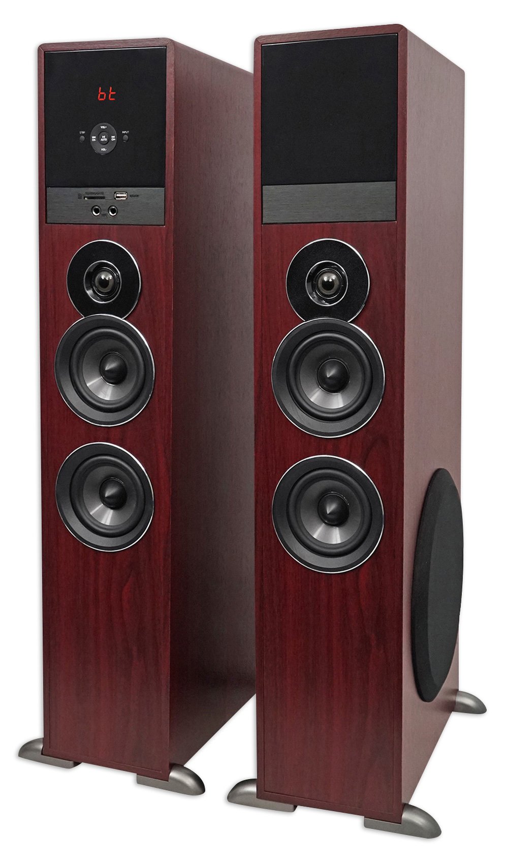 Rockville TM80C Cherry Powered Home Theater Tower Speakers 8" Sub/Bluetooth/USB