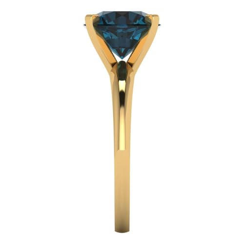 Clara Pucci 2.50ct Round Cut Solitaire Natural London Blue Topaz Engagement Bridal Promise Anniversary Ring in 18K Yellow Gold 5.25