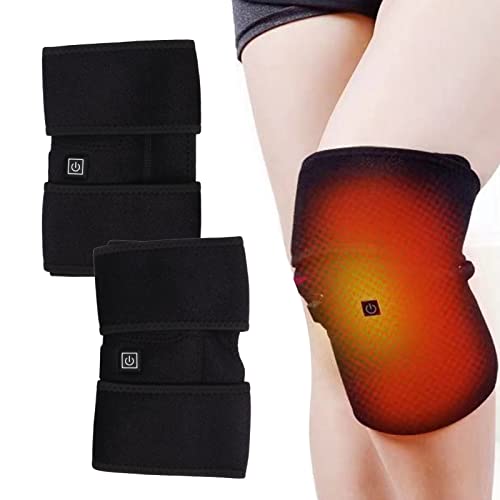 Demeras Knee Heating Pad, Black Heated Knee Brace Wrap USB Power Supply 2Pcs Portable for Pain Relief for Adults