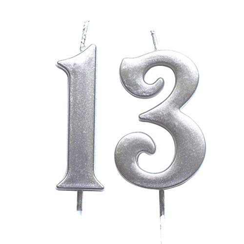 MAGJUCHE Silver 13th Birthday Numeral Candle, Number 13 Cake Topper Candles Party Decoration for Girl Or Boy