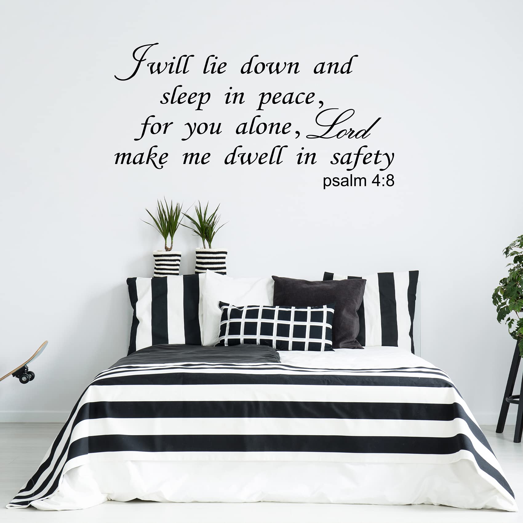 I Will Lie Down and Sleep in Peace for You Alone Lord Make Me Dwell in Safety Wall Decals Bible Verse Religious Quotes Scripture Bedroom Christian Home Art Decor Vinyl Stickers