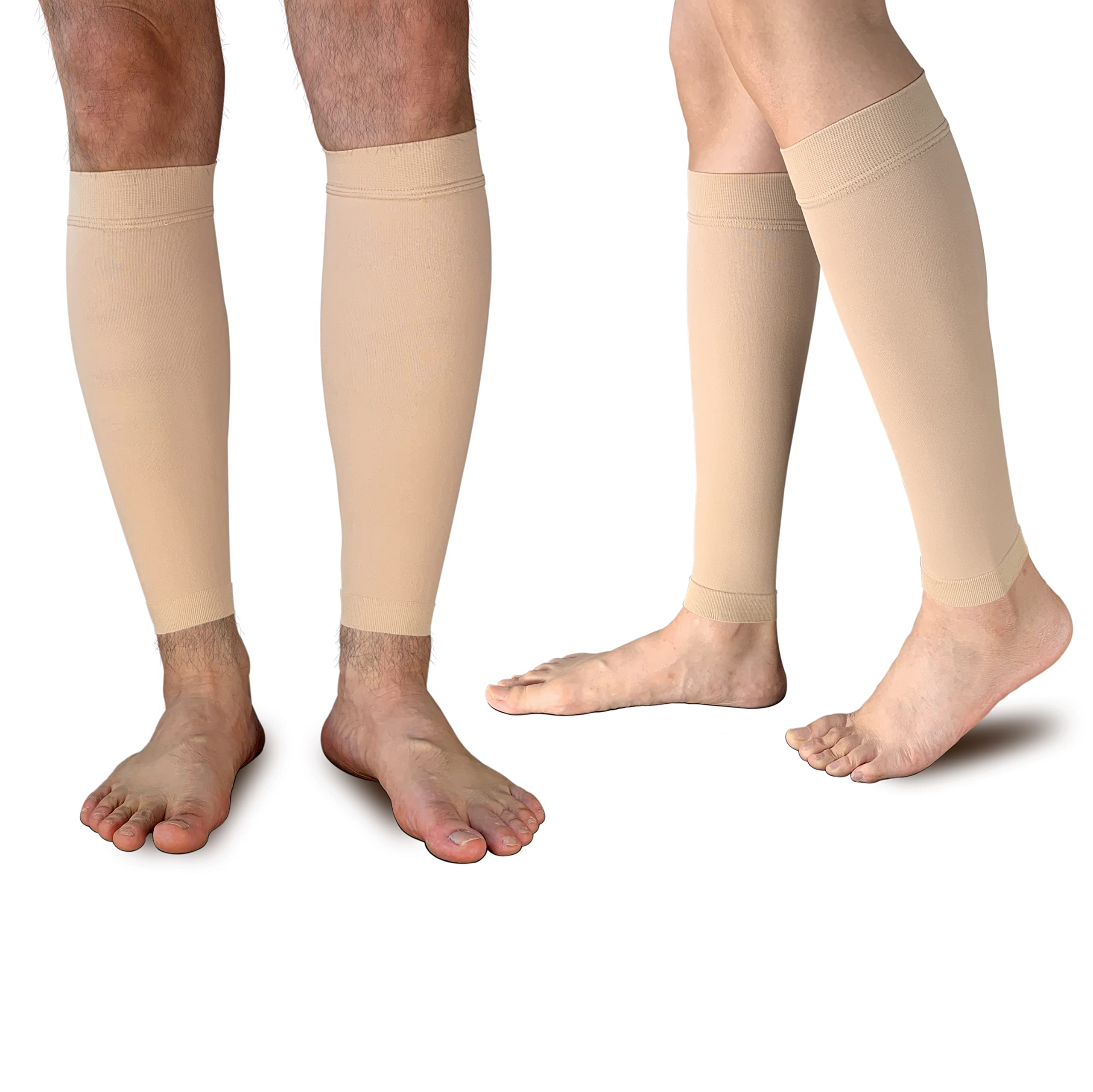 ELEVEDIR 2 Pairs Women/Men Compression Sleeve Socks 20-30mmHg Support,Best Circulation for Prevent Varicose Veins Pain Swelling,Comfort Beige-XXL