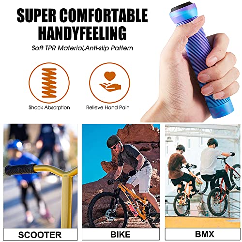 Kutrick Handle Bar Grips 145mm Soft Flangeless Longneck Grips for Pro Stunt Scooter Bars and BMX Bikes Bars (Purple/Blue)