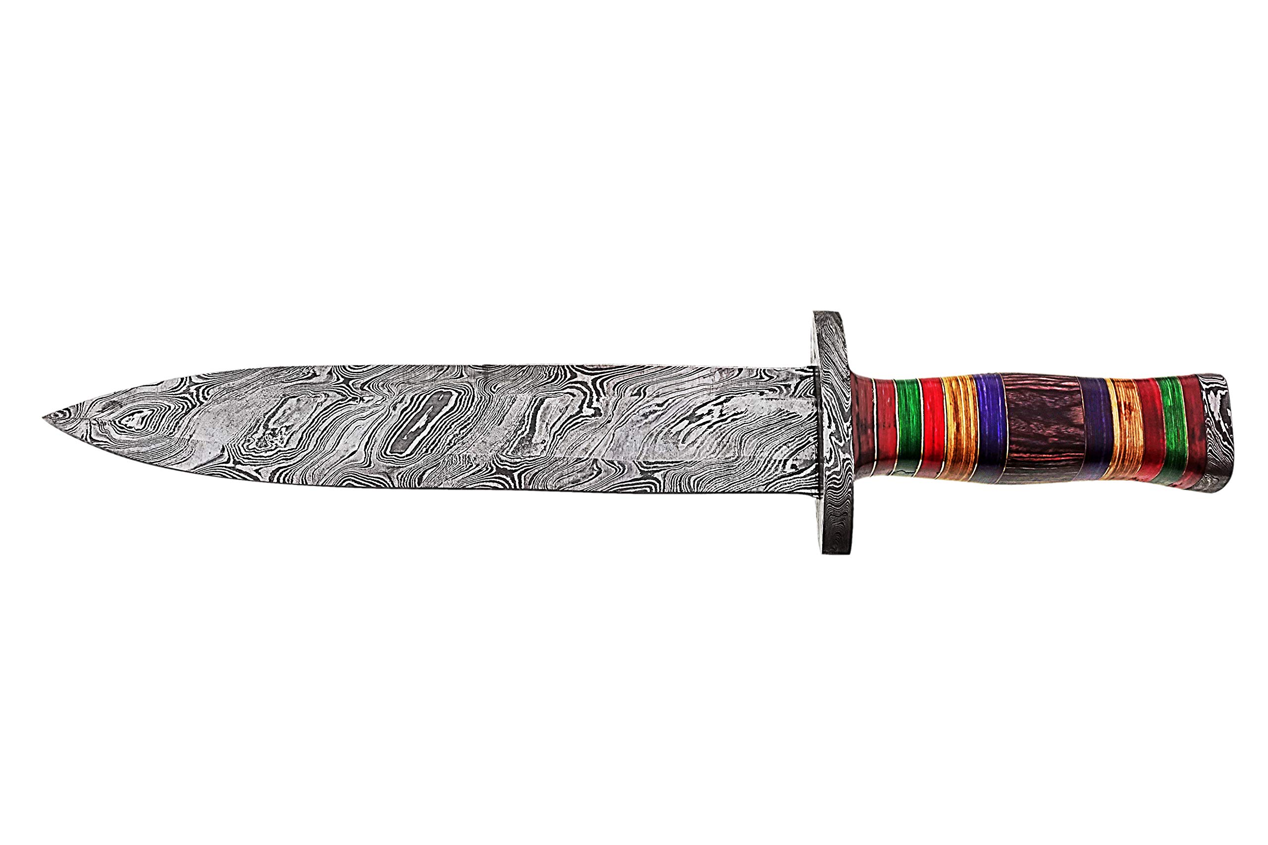 Damascus Steel Hunting Knife - Fixed Blade Knives with Sheath - Firm Grip Handle Made of Rose Wood (MD)