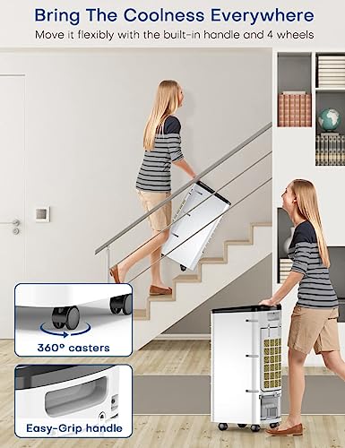 TEMEIKE Portable Air Conditioner, 3-IN-1 Evaporative Air Cooler Windowless, 4 Modes & 3 Speeds Personal Swamp Cooler w/Humidifier, Remote & 12H Timer, Evaporative Cooler for Room Home Office, 22-Inch