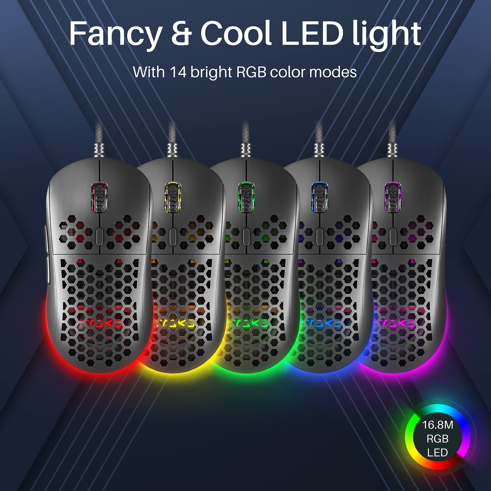 DIERYA Falcon Gaming Mouse, Up to 16000 DPI, Ultra-Lightweight Honeycomb Mouse, RGB Wired Gaming Mice with 7 Buttons Programmable Driver for Windows PC Gamer Designer (Black)