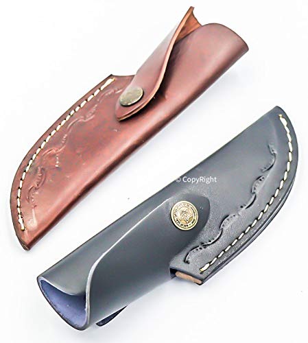 DamaskerUS 7" Black Handmade Real Leather Sheath for Fixed Hunting Blade Knife Engraved/Belt Loop