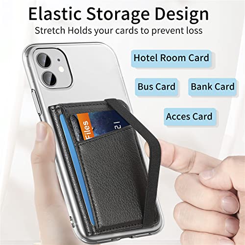 TopFunny Wallet Stick on Phone Case, Credit Card Holder for Back of Phone Cases Flip Leather Wallet Sleeve Pouch Compatible with iPhone, Samsung Galaxy Android Most Smartphones Black