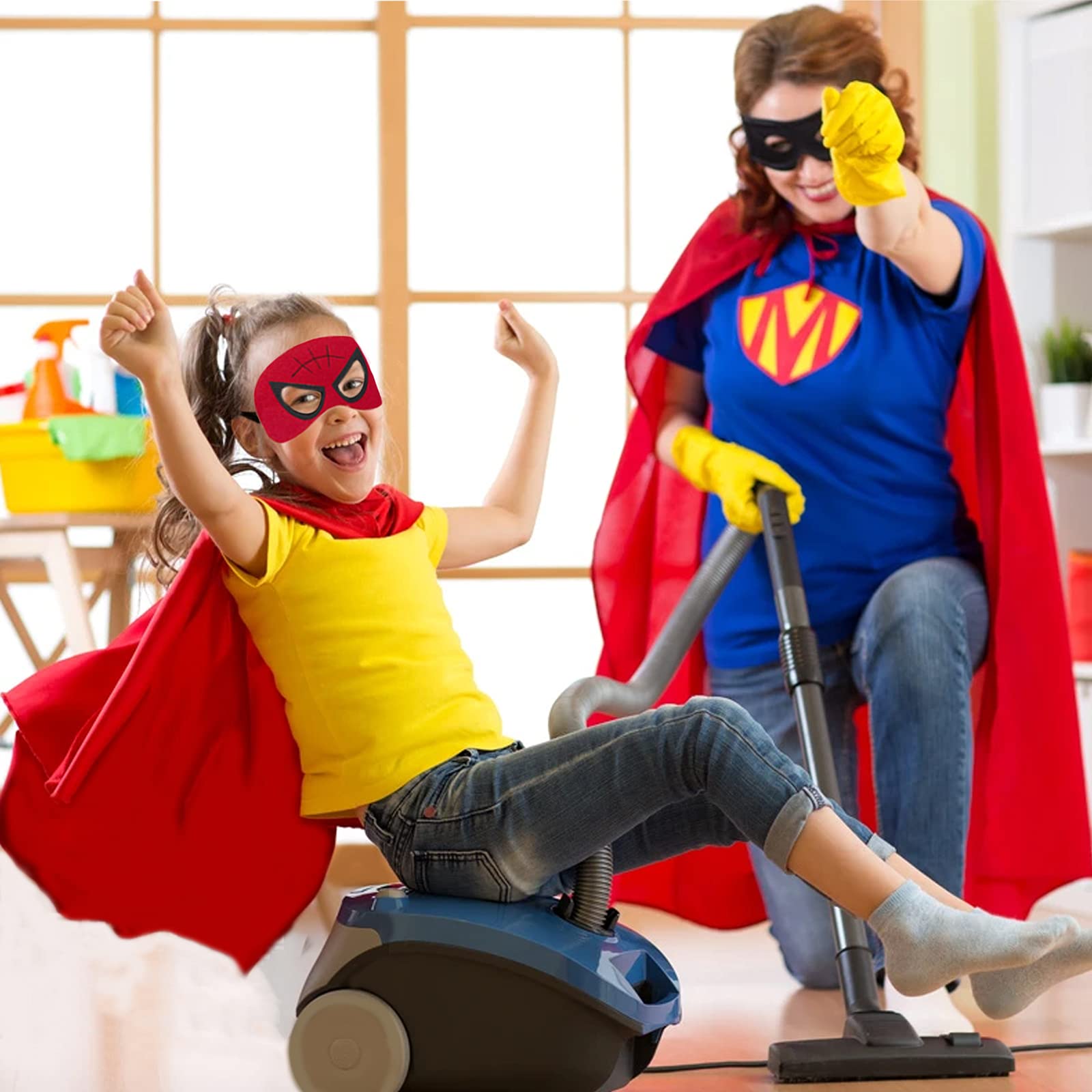 Superhero Capes and Masks for Halloween Cosplay Double Side Toy For Kids Best Gifts Yellow