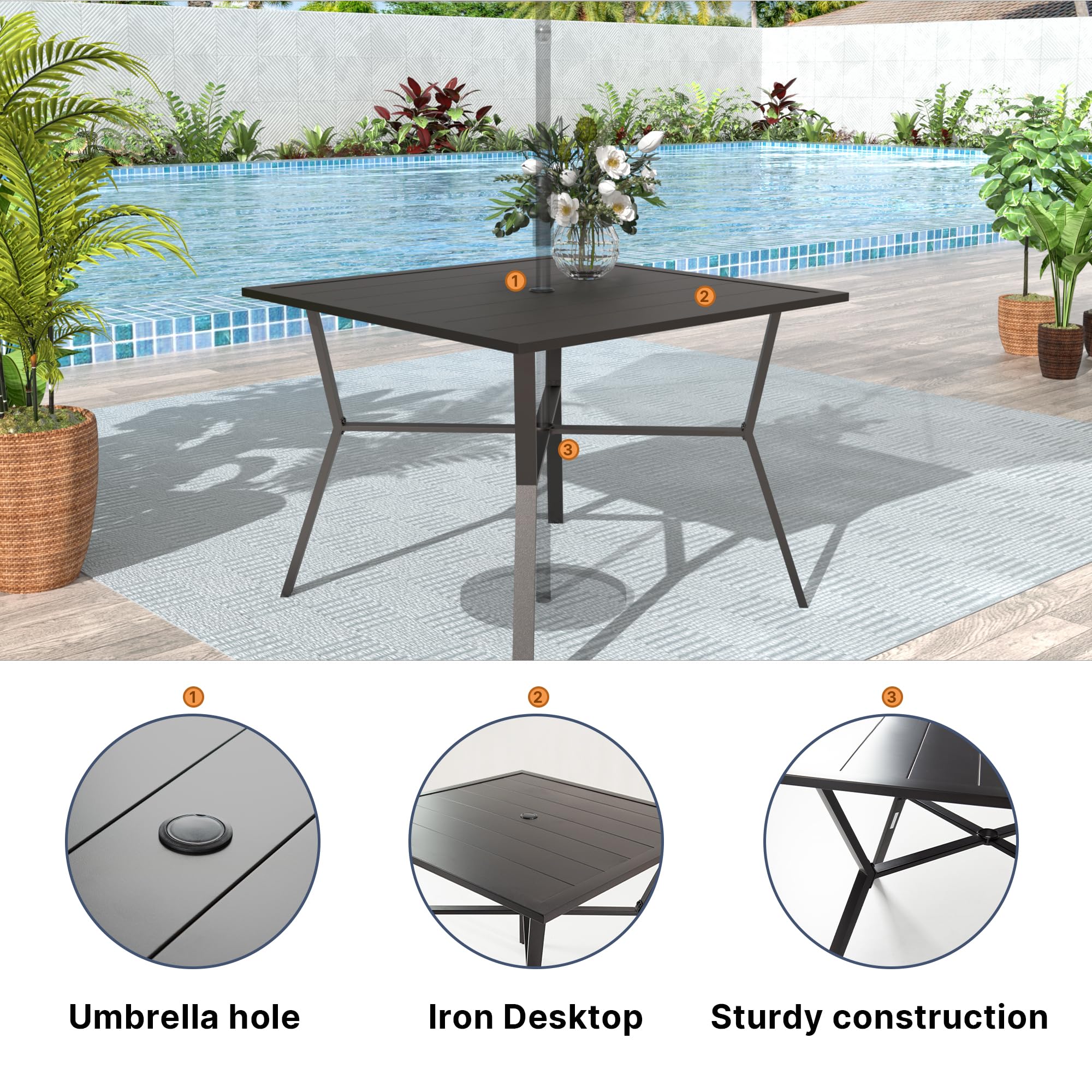 RTDTD 13 Pieces Outdoor Dining Set Patio Dining Table and Chairs Set Outdoor Furniture Set with 3 Square Metal Dining Tables with Umbrella Hole,10 Wicker Patio Chairs with Dark Blue Cushions