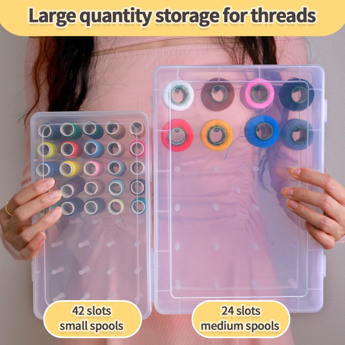 IOOLEEM 24 Slots Sewing Thread Storage Box for Medium Spools of Thread, Sewing storage, Organizer Container Storage Box.