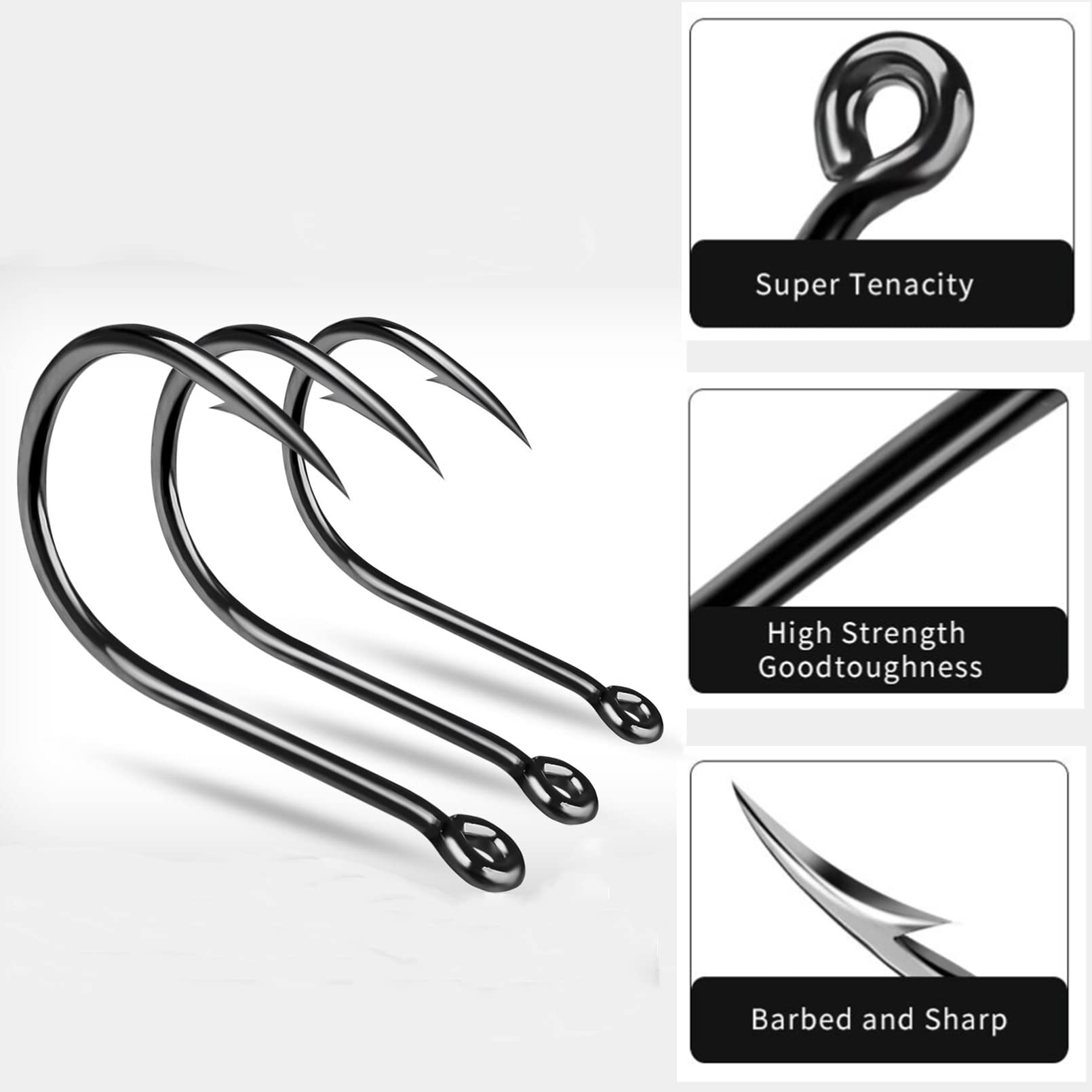 DAMIDEL 300Pcs/Box (22# ...15# 10# Fishing Hook, Forged Steel/Barded Design, 8 Sizes Universal Octopus Fishing Hooks Set, Sharp/High Carbon/Hook Eye, Suitable Sizes in Freshwater Saltwater