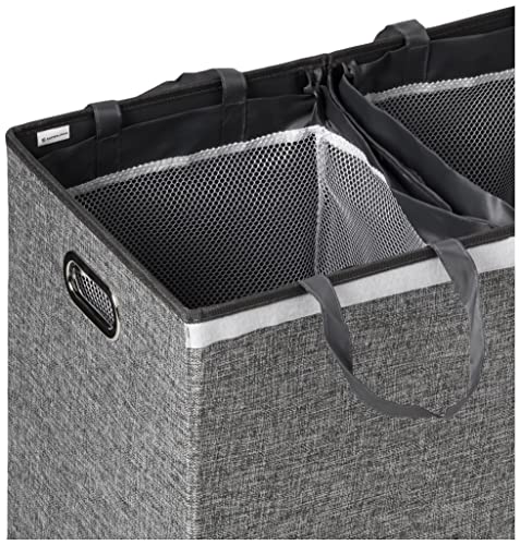 SUPERJARE Double Laundry Hamper with 2 Removable Liner Bags, 150 L Large Laundry Basket with Magnetic Lid, Collapsible Clothes Hamper with Easy Carry Built-in Handles, 2 Section, Linen Gray