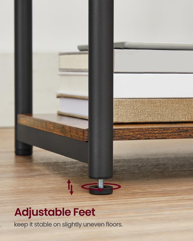VASAGLE Side Table with Charging Station, End Table with USB Ports and Outlets, Nightstand for Living Room, Bedroom, Plug-in Series, Rustic Brown and Black ULET371B01