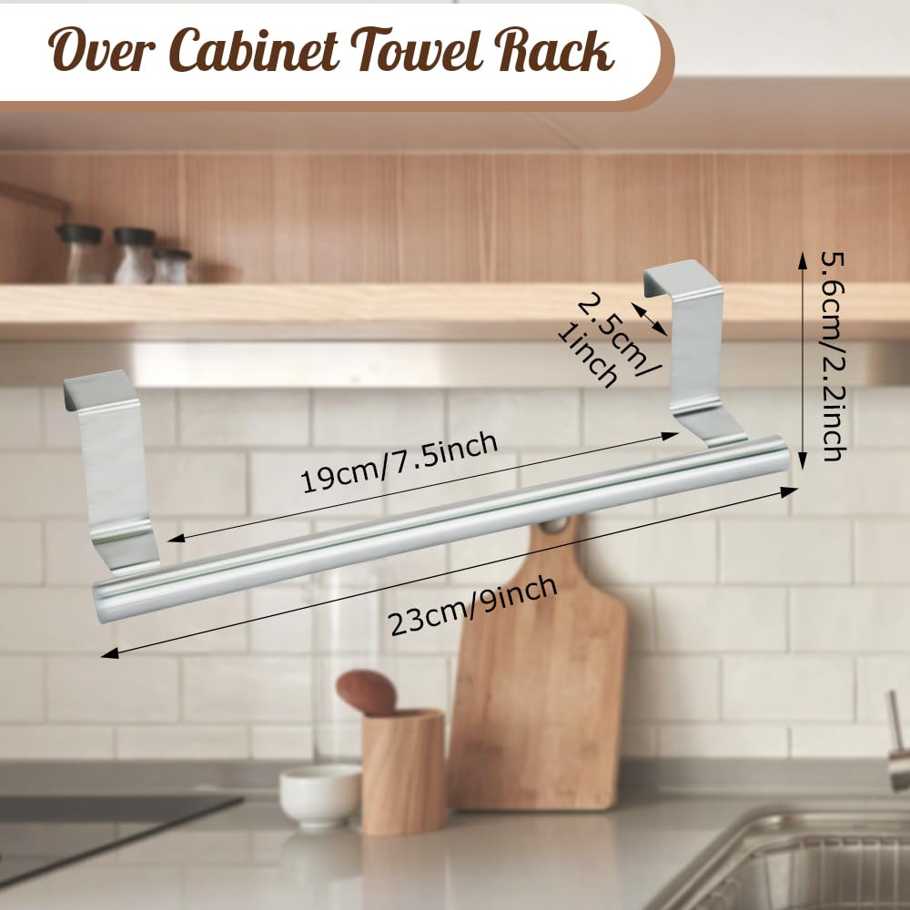 IBEQUEM 4Pcs Towel Rack for Cabinet, Stainless Steel Over Cabinet Towel Rack, Adjustable Kitchen Towel Holder, Towel Bar Holder for Universal Fit on Kitchen Bathroom Over Cabinet Cupboard (Silver)